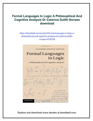 Formal Languages In Logic A Philosophical And Cognitive Analysis Dr ...
