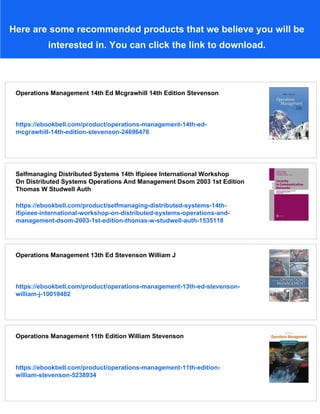 Operations Management 14th Ed 14th Edition Stevenson William J | PDF
