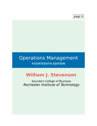 Operations Management 14th Ed 14th Edition Stevenson William J | PDF