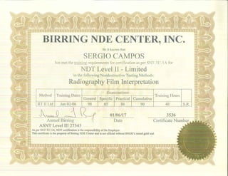 Birring NDE Certification - Campos | PPT