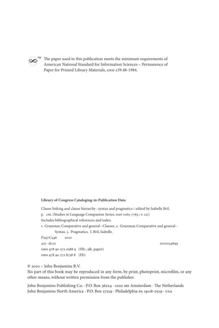 Clause Linking And Clause Hierarchy Syntax And Pragmatics Isabelle Bril ...