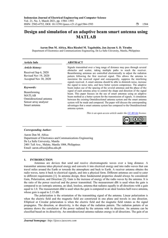 Design and simulation of an adaptive beam smart antenna using MATLAB | PDF | Computer Networking ...