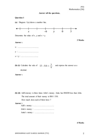 PT3 Mathematics Practice Test with Detailed Solutions | PDF