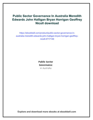 Public Sector Governance In Australia Meredith Edwards John Halligan ...