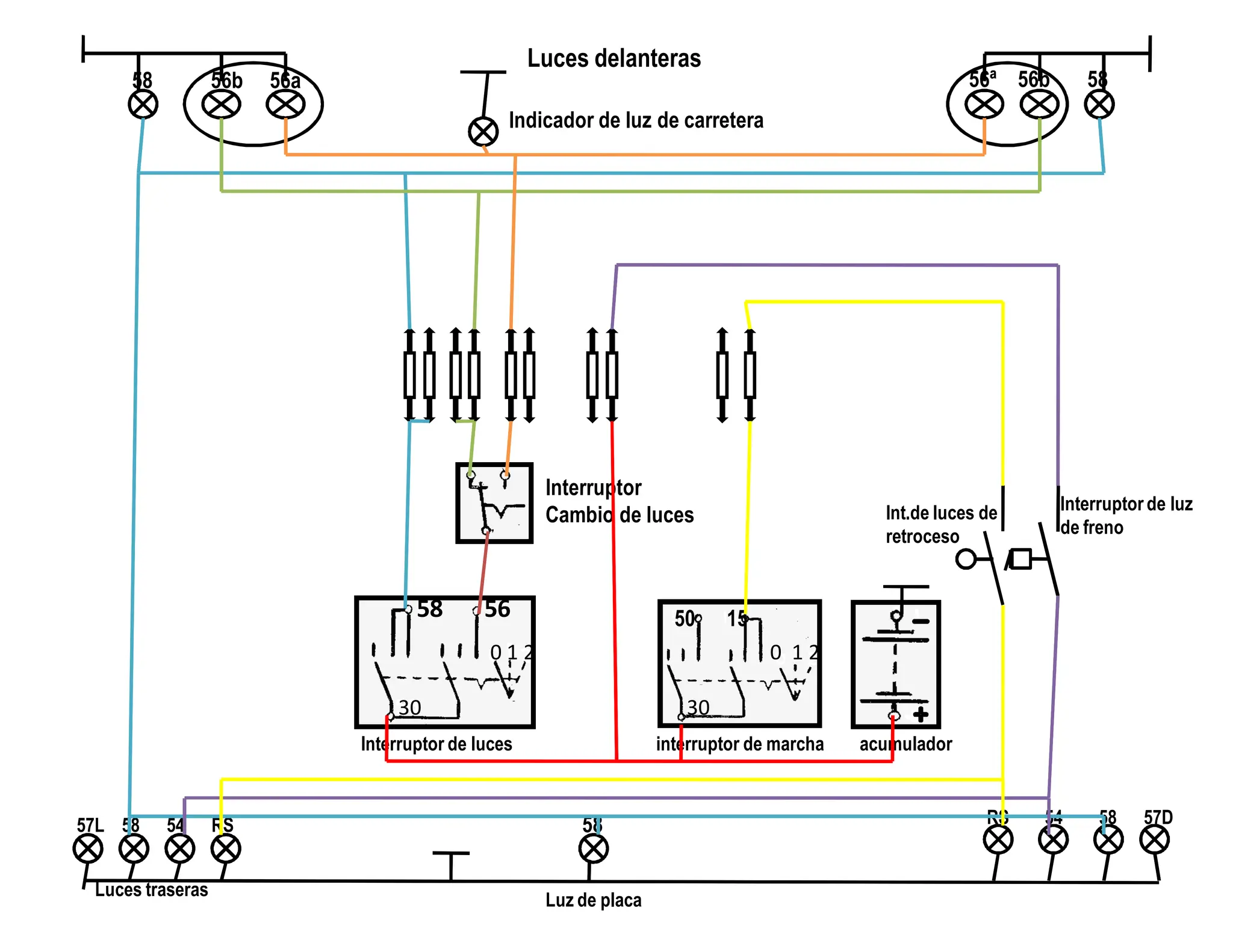 Esquema-de-Luces. Diagrama eléctrico, sistema de alumbrado del vehículo | PDF
