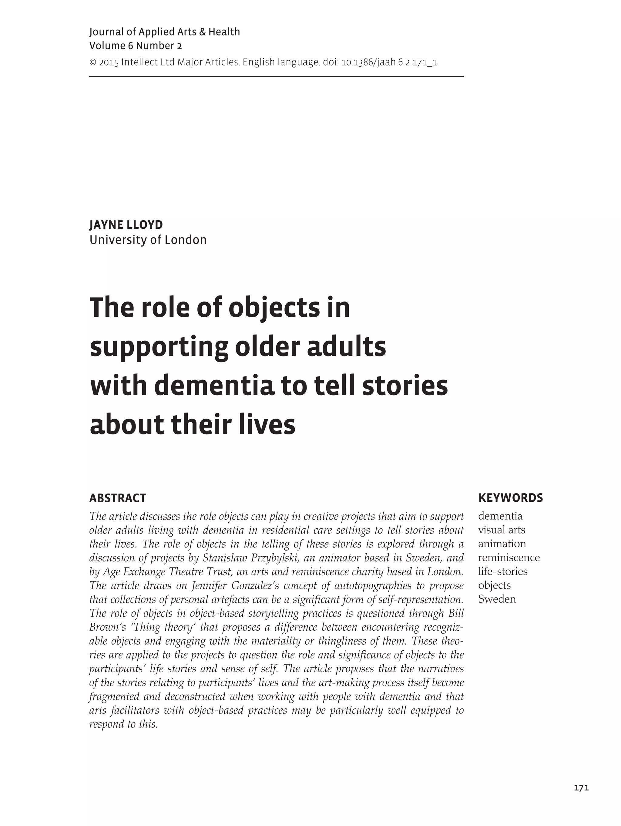The role of objects in Dementia | PDF