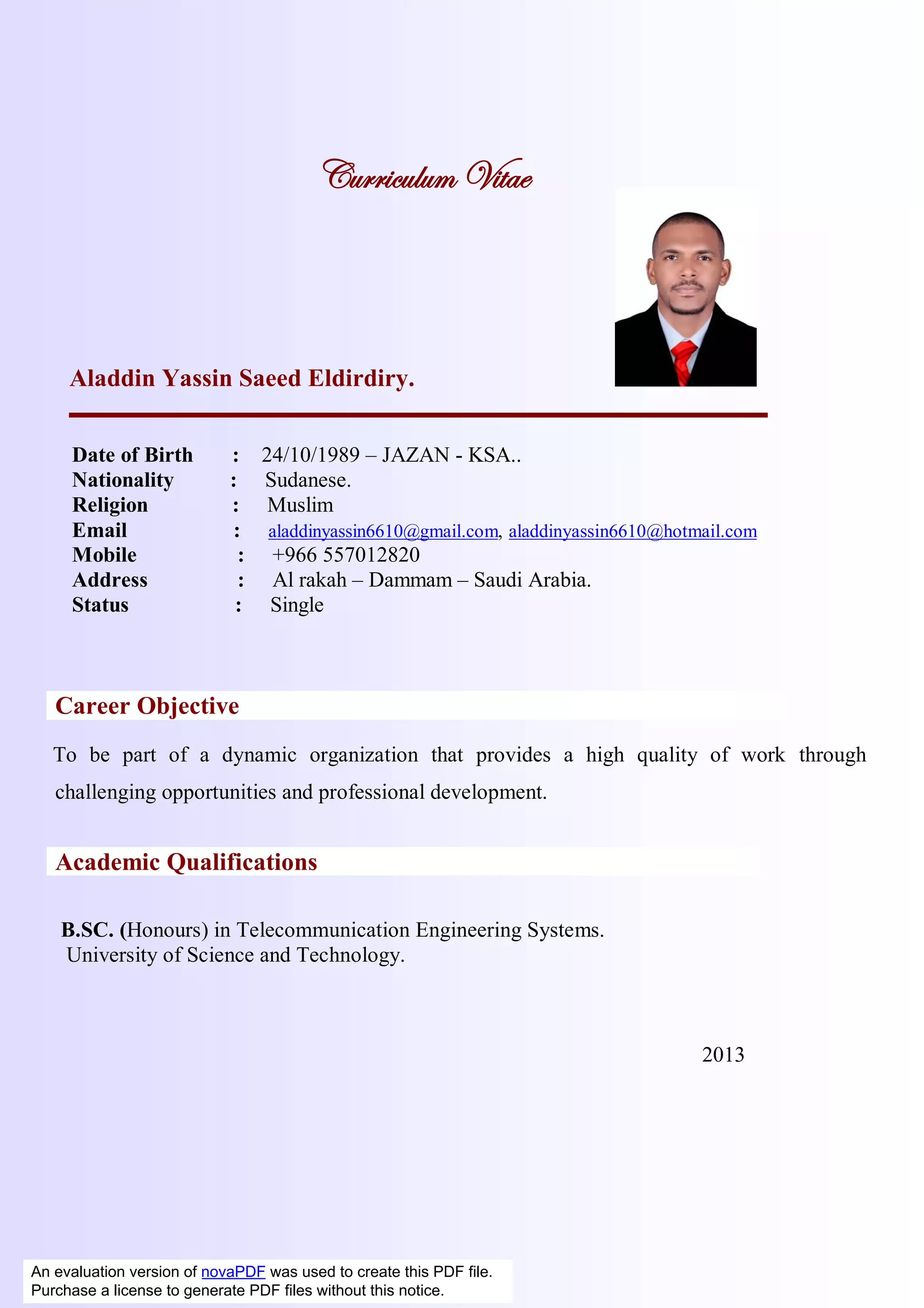 aladdin CV | PDF | Telecommunications Industry | Industries