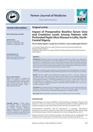 Impact of Preoperative Baseline Serum Urea and Creatinine Levels Among ...