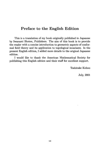Conformal Field Theory And Topology Toshitake Kohno | PDF