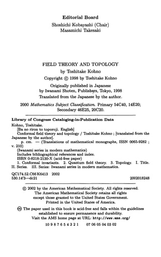 Conformal Field Theory And Topology Toshitake Kohno | PDF