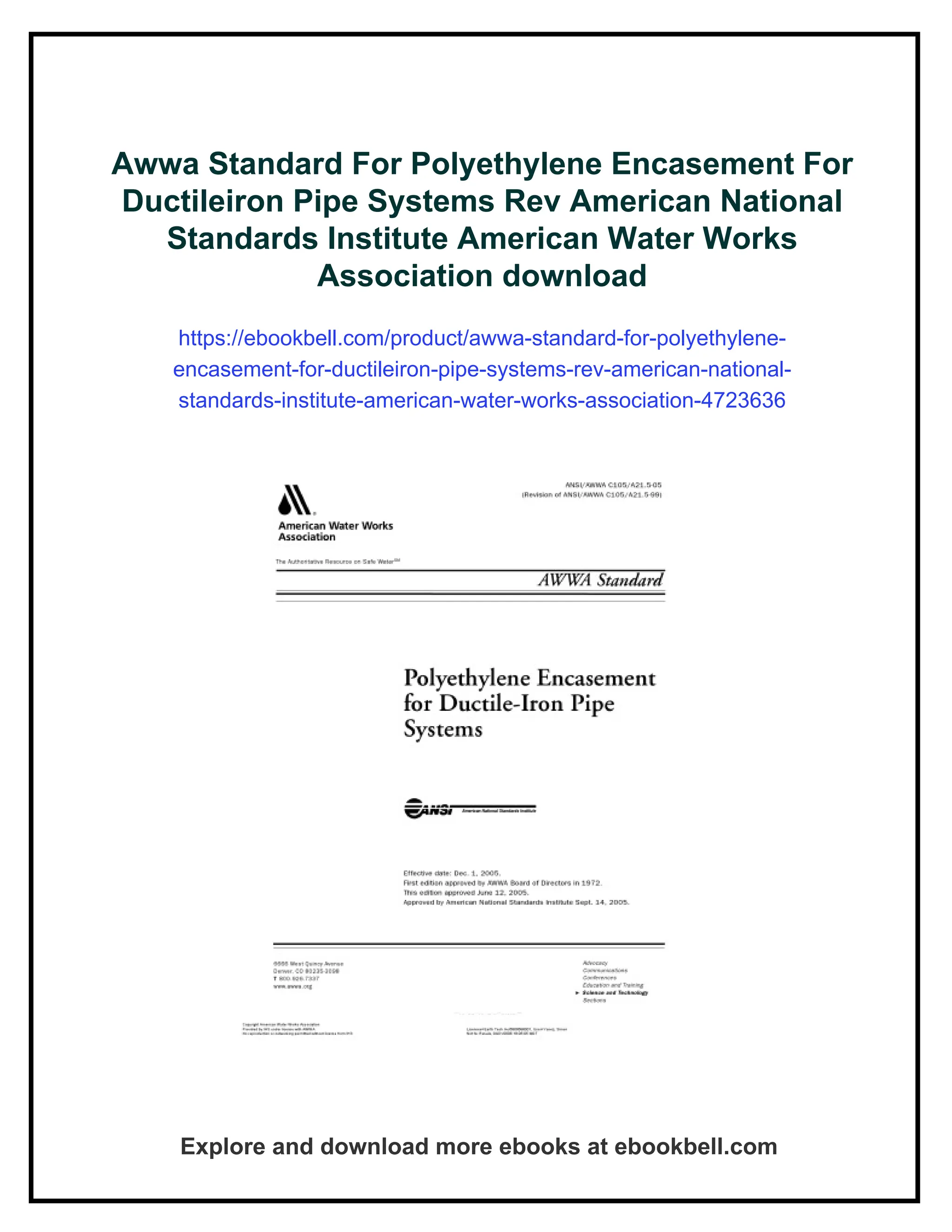 Awwa Standard For Polyethylene Encasement For Ductileiron Pipe Systems ...