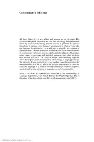 Communicative Efficiency Language Structure And Use Natalia Levshina | PDF