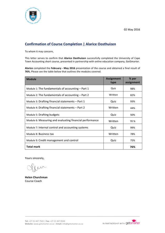 Certificate UCT | PDF