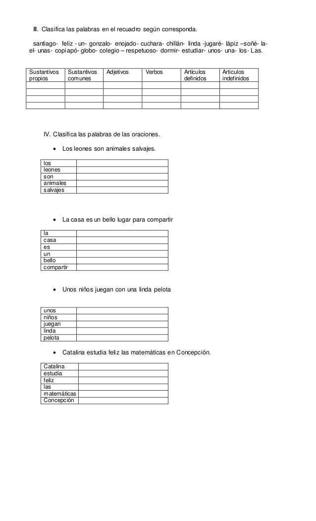 Sustantivos Verbos Adjetivos Adverbios Hojas De Trabajo