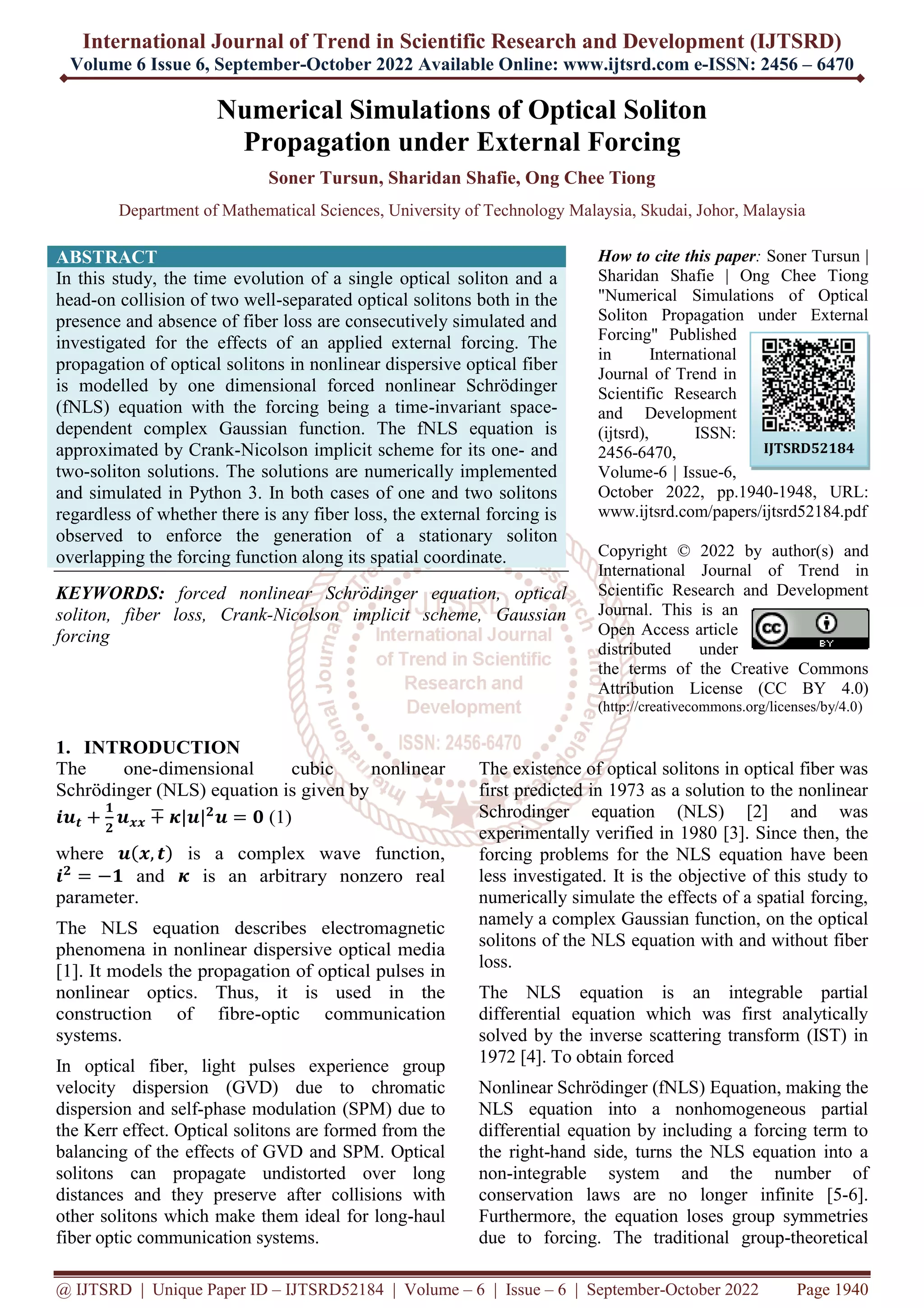 Numerical Simulations of Optical Soliton Propagation under External Forcing | PDF