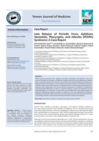 Late Relapse of Periodic Fever, Aphthous Stomatitis, Pharyngitis, and ...