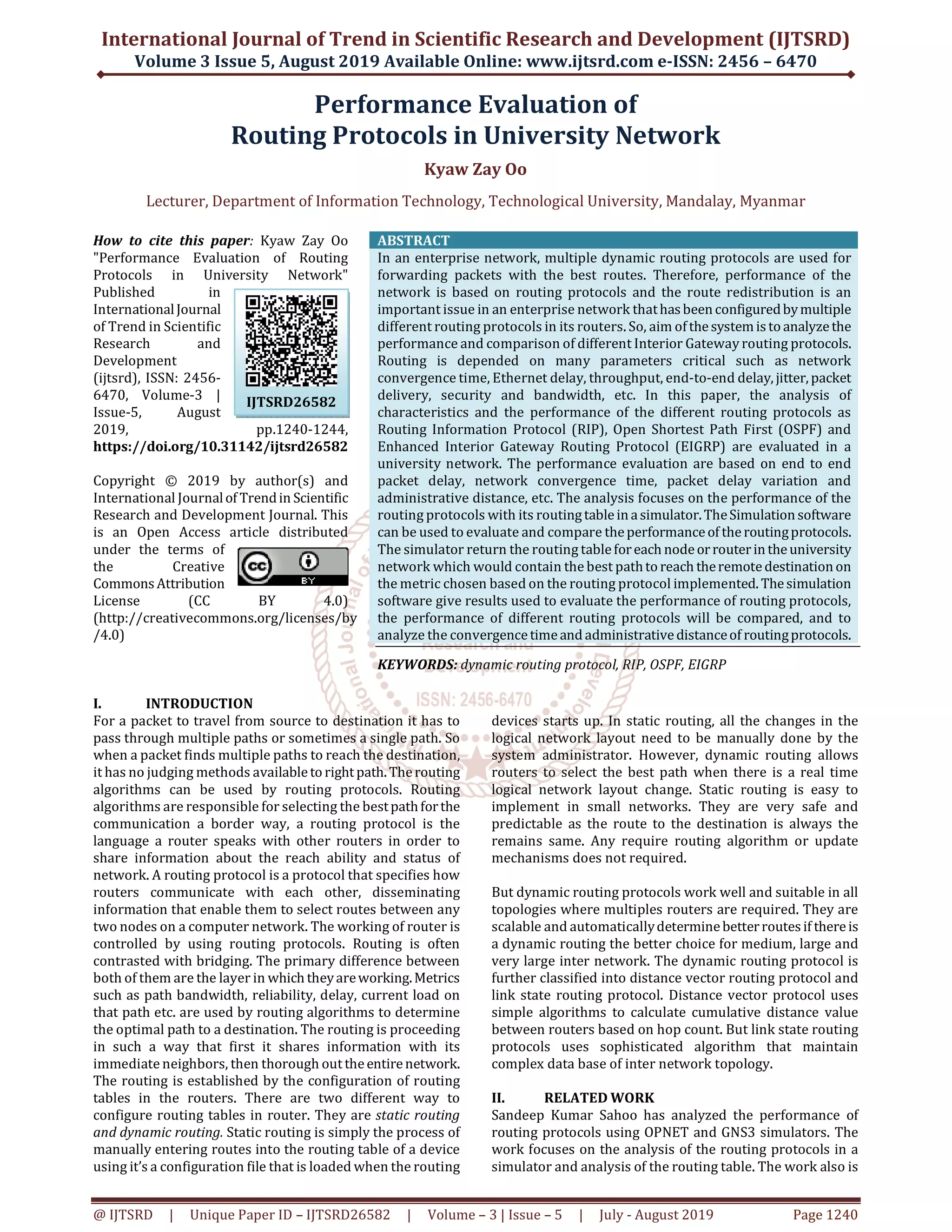 Performance Evaluation Of Routing Protocols In University Network Pdf