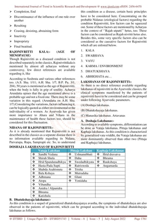 Rajonivritti Perimenopause Ayurvedic Disease Review | PDF