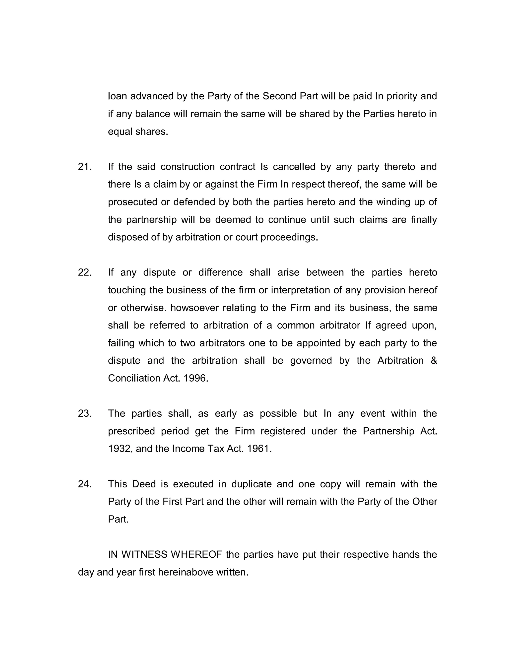Partnership agreement in civil engineering | PDF