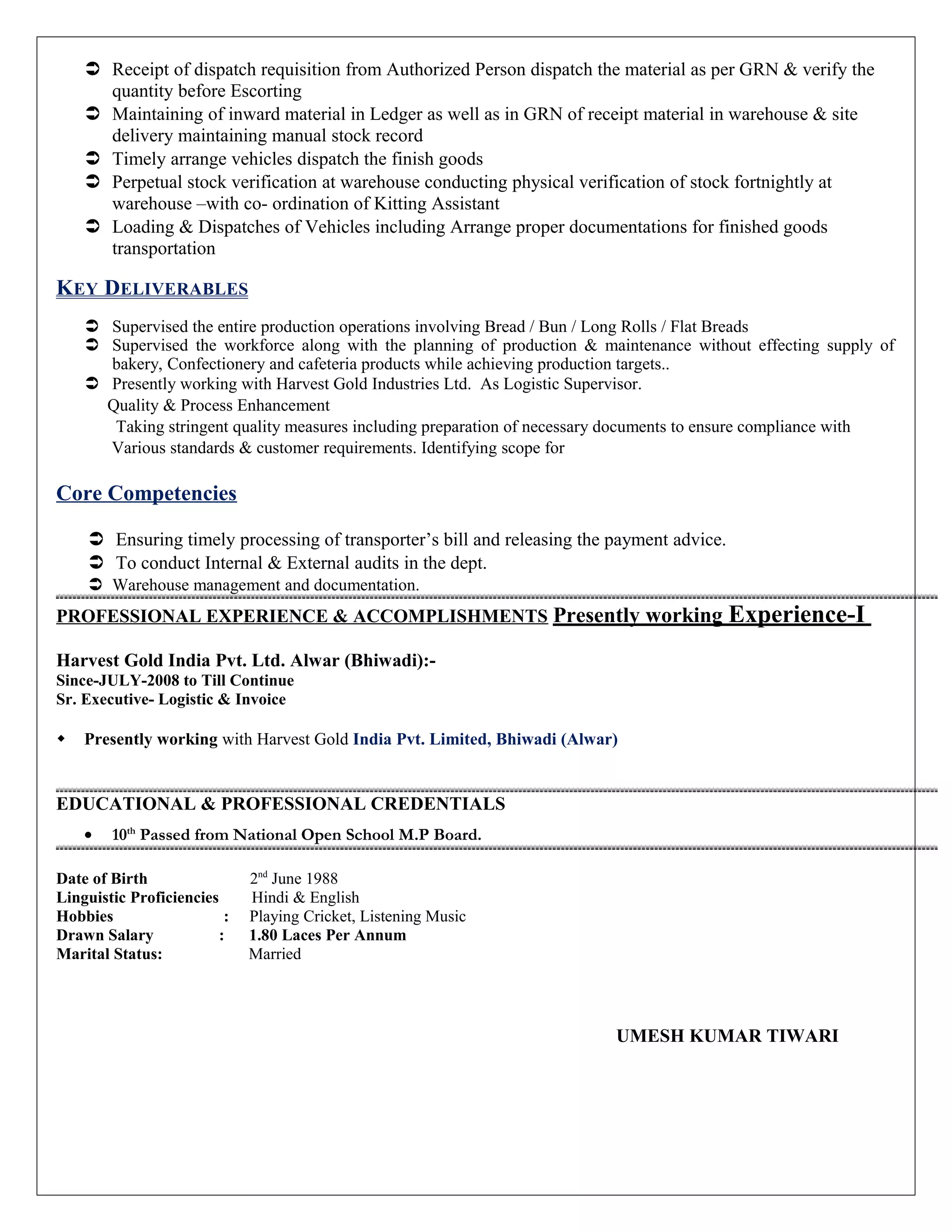 Umesh_Biodata | PDF