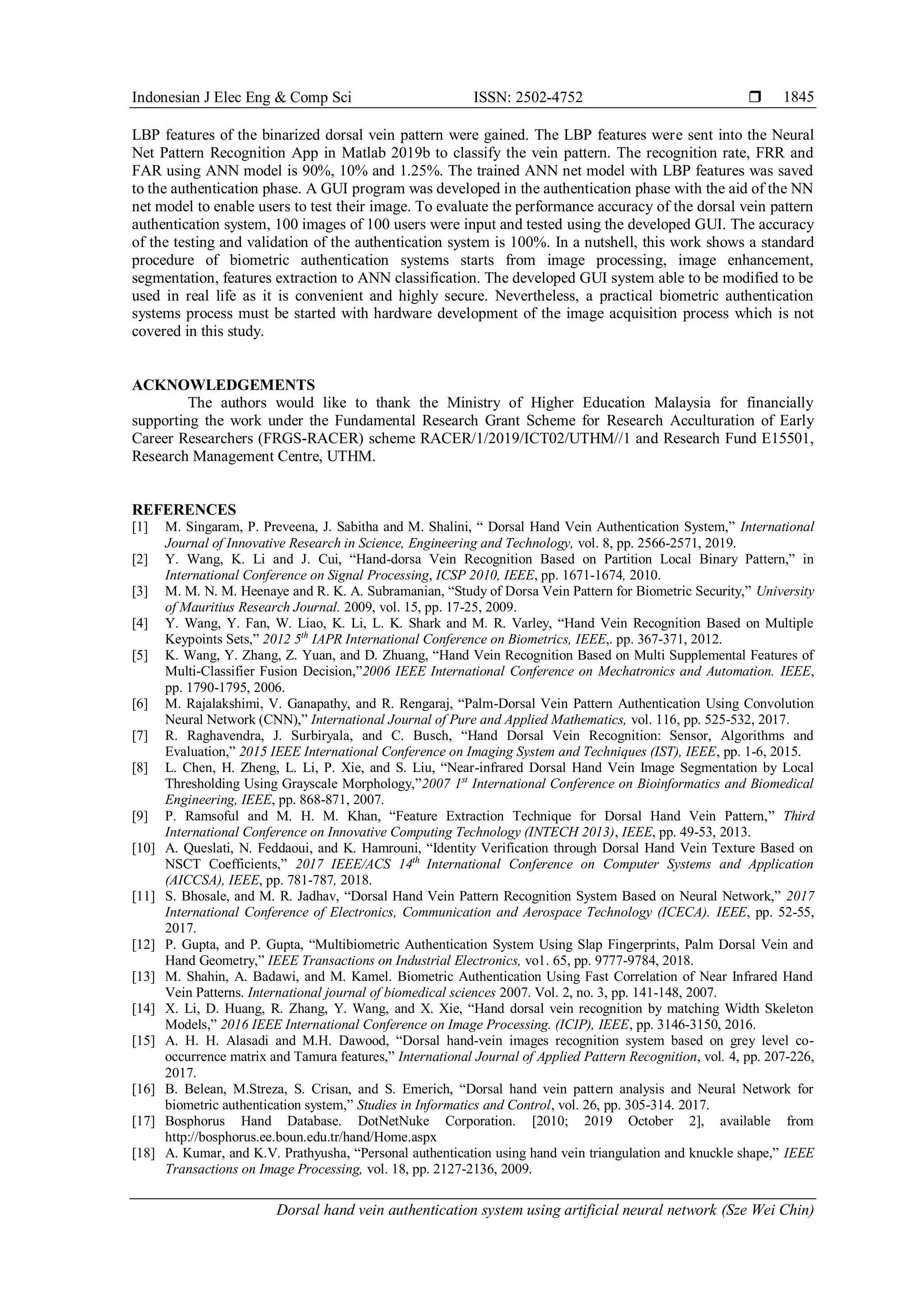 Dorsal hand vein authentication system using artificial neural network | PDF