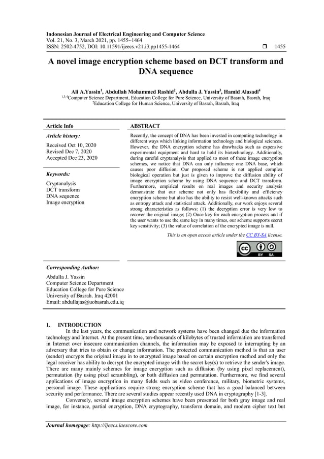 A novel image encryption scheme based on DCT transform and DNA sequence | PDF