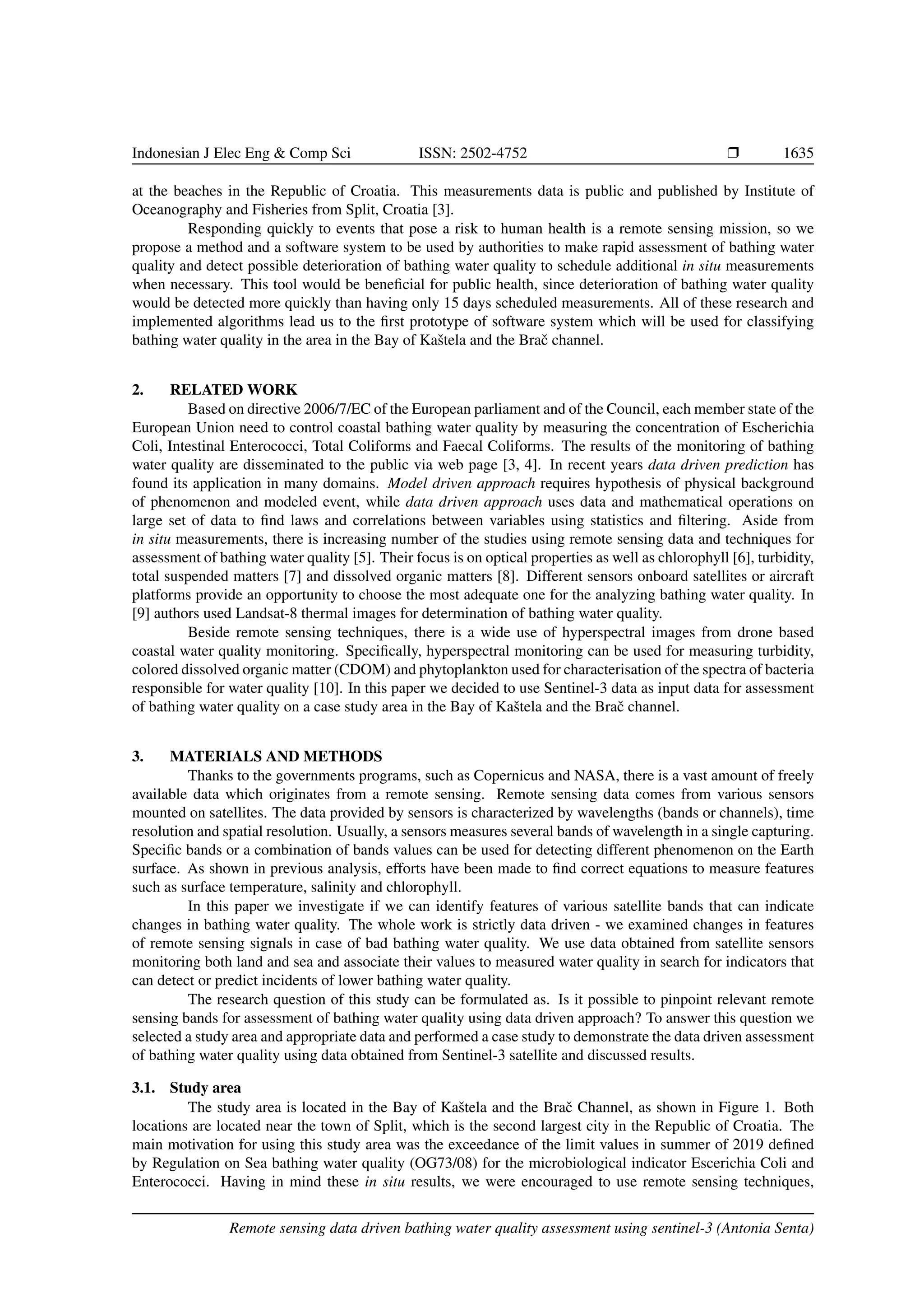 Remote sensing data driven bathing water quality assessment using ...