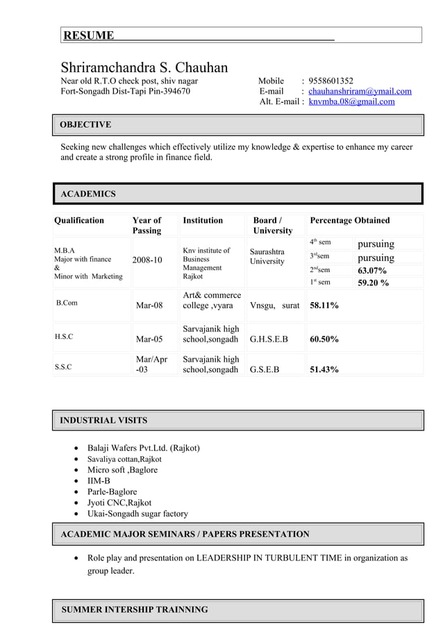 23762982 Ram Resume 2 | PDF