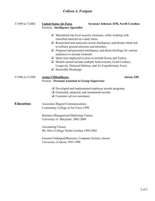 colleen freigant resume | PDF