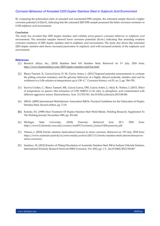 Corrosion Behaviour of Annealed 2205 Duplex Stainless Steel in Sulphuric Acid Environment | PDF