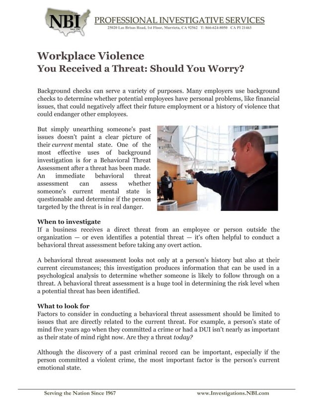 Workplace Violence - Your Recieved a Threat, Should You Worry | PDF ...