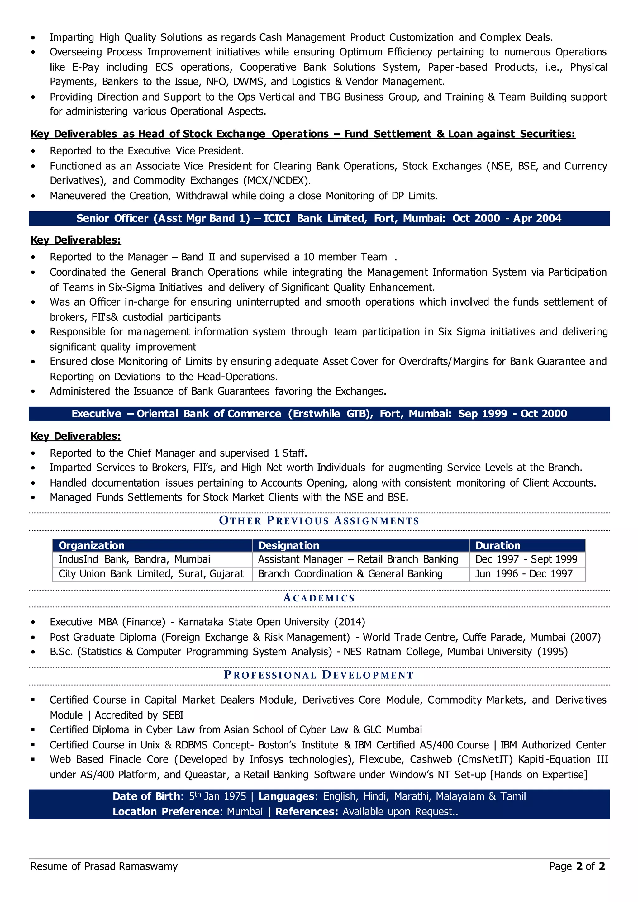 Resume of Prasad | DOCX