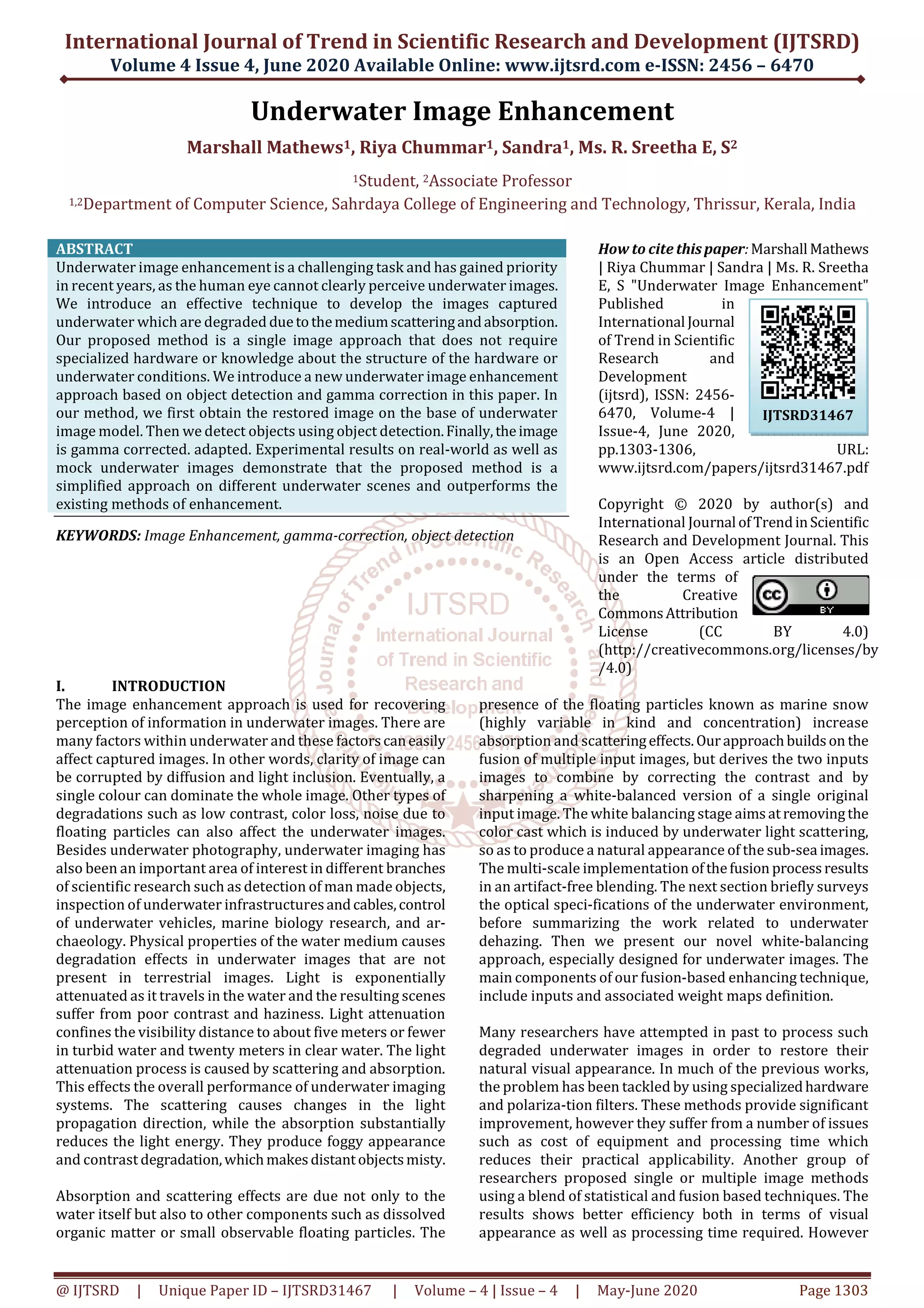 Underwater Image Enhancement | PDF