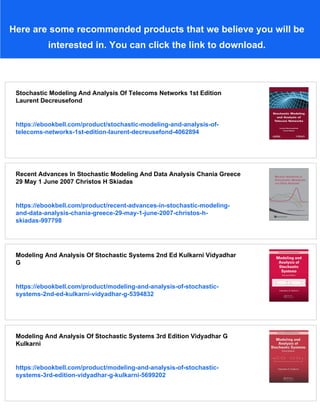 Stochastic Modeling Analysis And Simulation Barry L Nelson | PDF