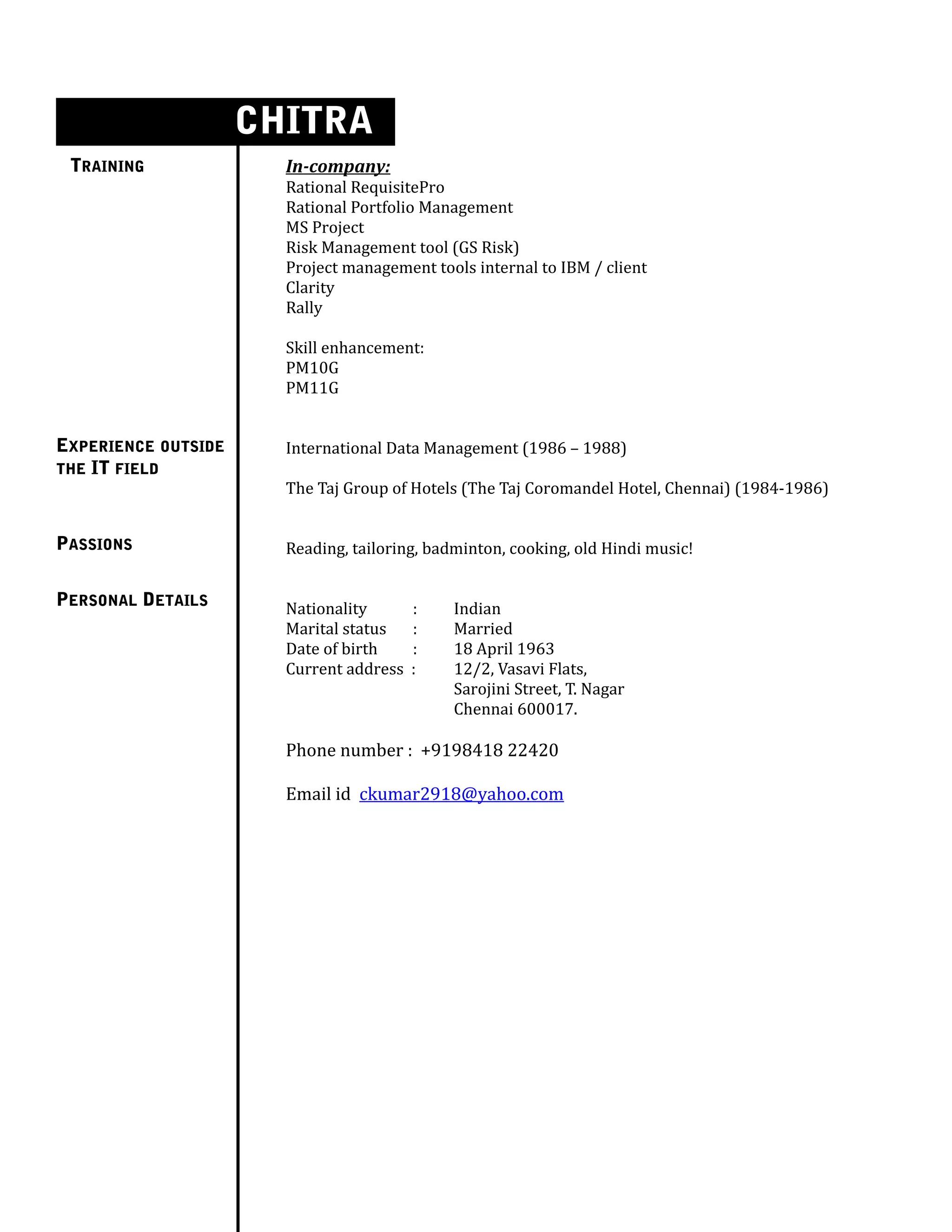 Chitra Kumar Resume | DOC | Business | Business and Finance