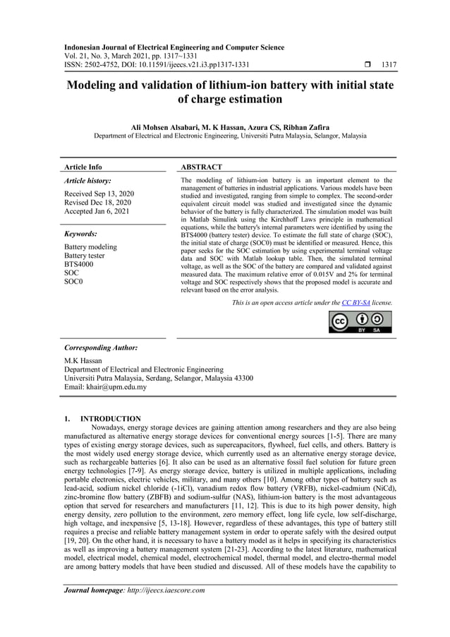 Modeling And Validation Of Lithium Ion Battery With Initial State Of