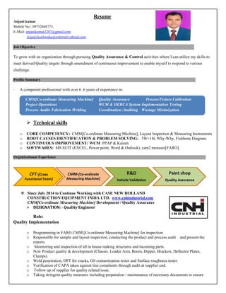 CV Anjani kumar CMM & QA Engineer | PDF