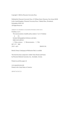 The Microeconomics Of Public Policy Analysis Lee S Friedman | PDF