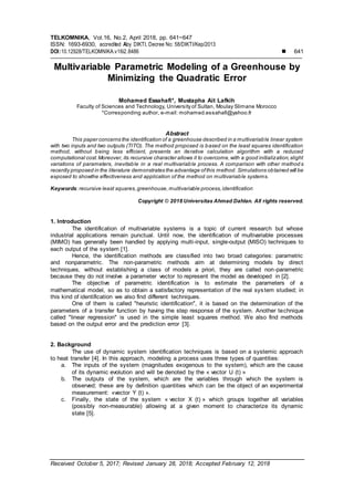 Multivariable Parametric Modeling of a Greenhouse by Minimizing the Quadratic Error | PDF