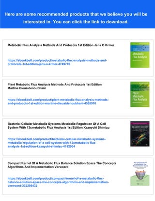 Metabolic Flux Analysis In Eukaryotic Cells 1st Deepak Nagrath | PDF
