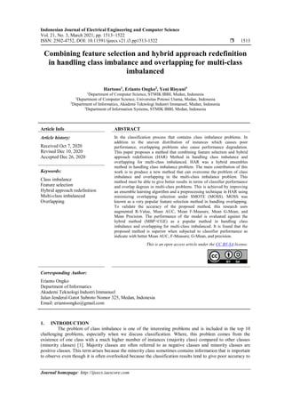 Combining feature selection and hybrid approach redefinition in handling class imbalance and ...