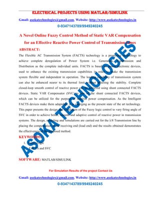 A novel online fuzzy control method of static var compensation for an effective reactive power ...