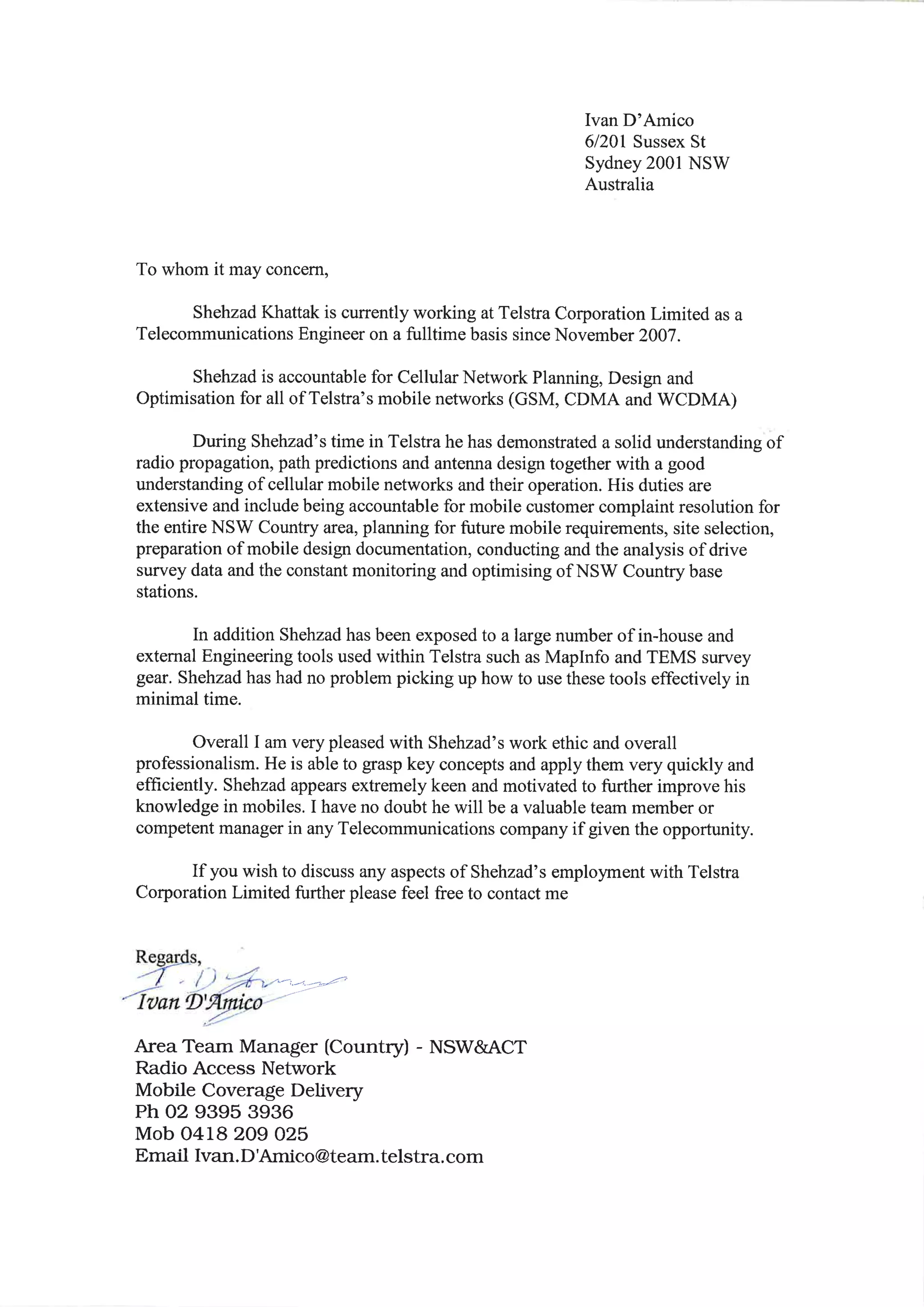Experience_n_Recommendation_Letter_Telstra | PDF