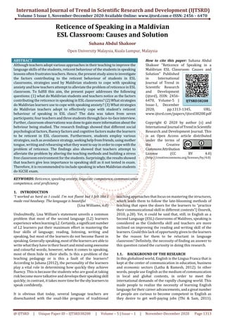 Reticence of Speaking in a Maldivian ESL Classroom Causes and Solution ...