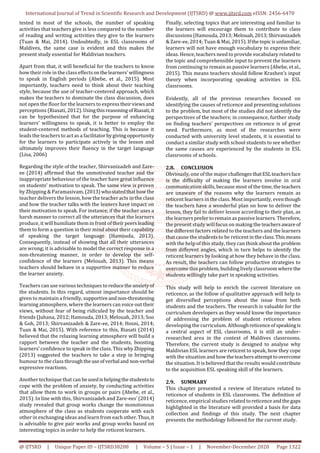 Reticence of Speaking in a Maldivian ESL Classroom Causes and Solution ...