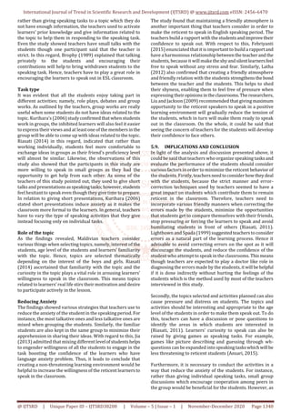 Reticence of Speaking in a Maldivian ESL Classroom Causes and Solution ...