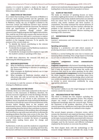 Reticence of Speaking in a Maldivian ESL Classroom Causes and Solution ...