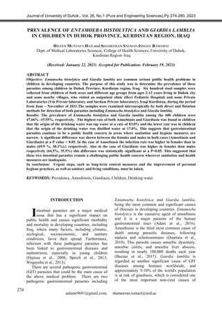 PREVALENCE OF ENTAMOEBA HISTOLYTICA AND GIARDIA LAMBLIA IN CHILDREN IN ...