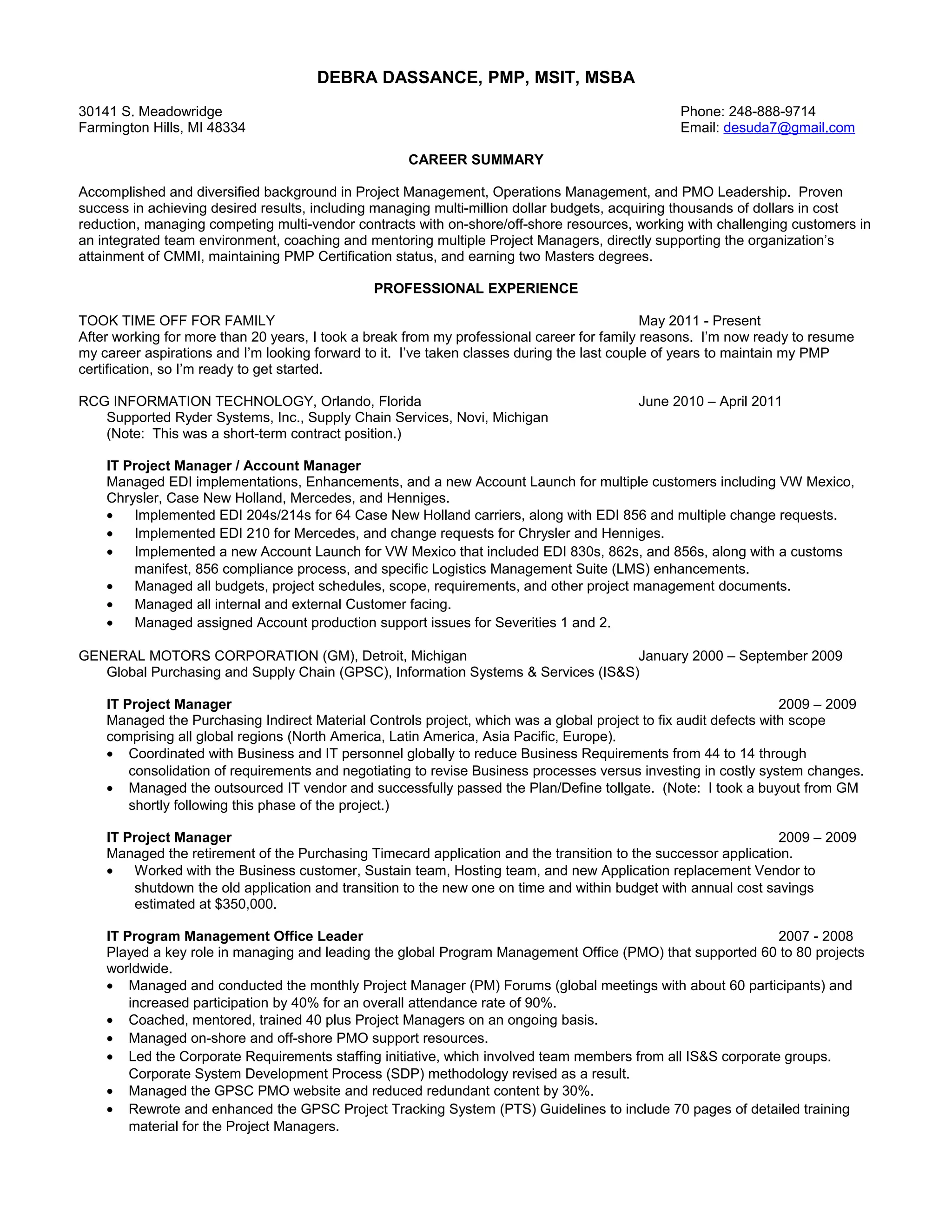 Debra_Dassance_Resume_2016 | PDF