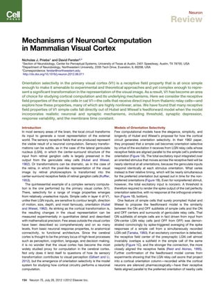 Mechanisms Of Neuronal Computation In Mammalian Visual Cortex Nicholasnbspj Priebe David Ferster ...